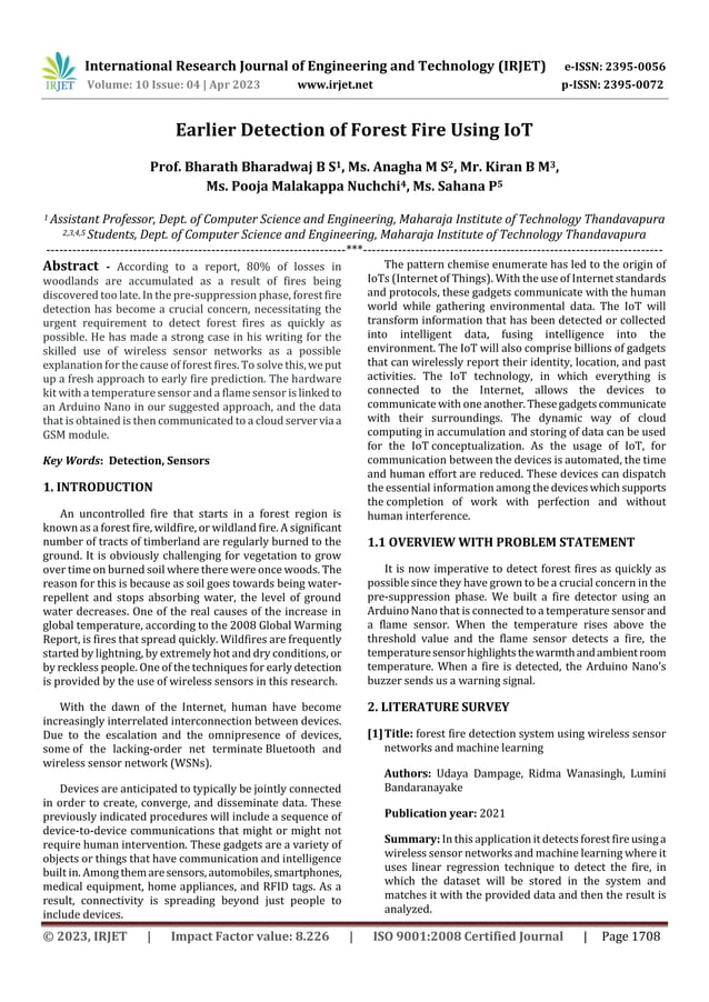 Earlier Detection of Forest Fire Using IoT | PDF