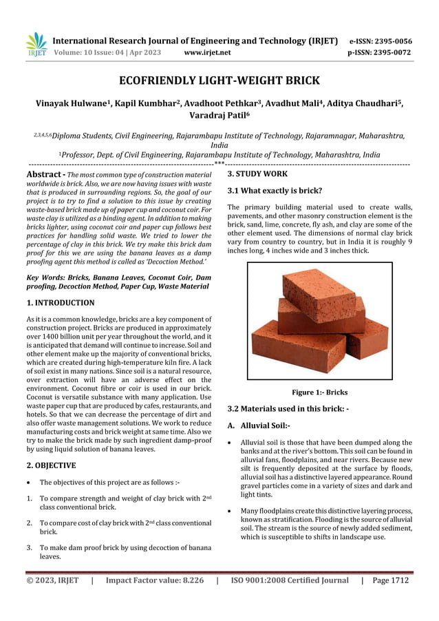 ECOFRIENDLY LIGHT-WEIGHT BRICK | PDF