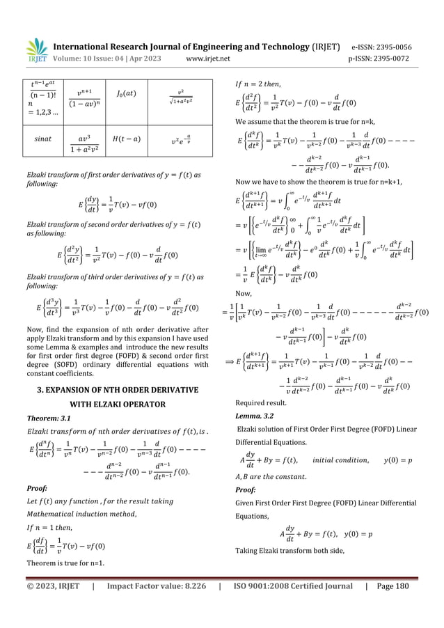 Solution of Ordinary Differential Equation with Initial Condition Using New Elzaki Transform | PDF