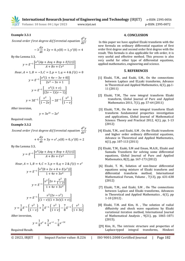 Solution Of Ordinary Differential Equation With Initial Condition Using New Elzaki Transform Pdf