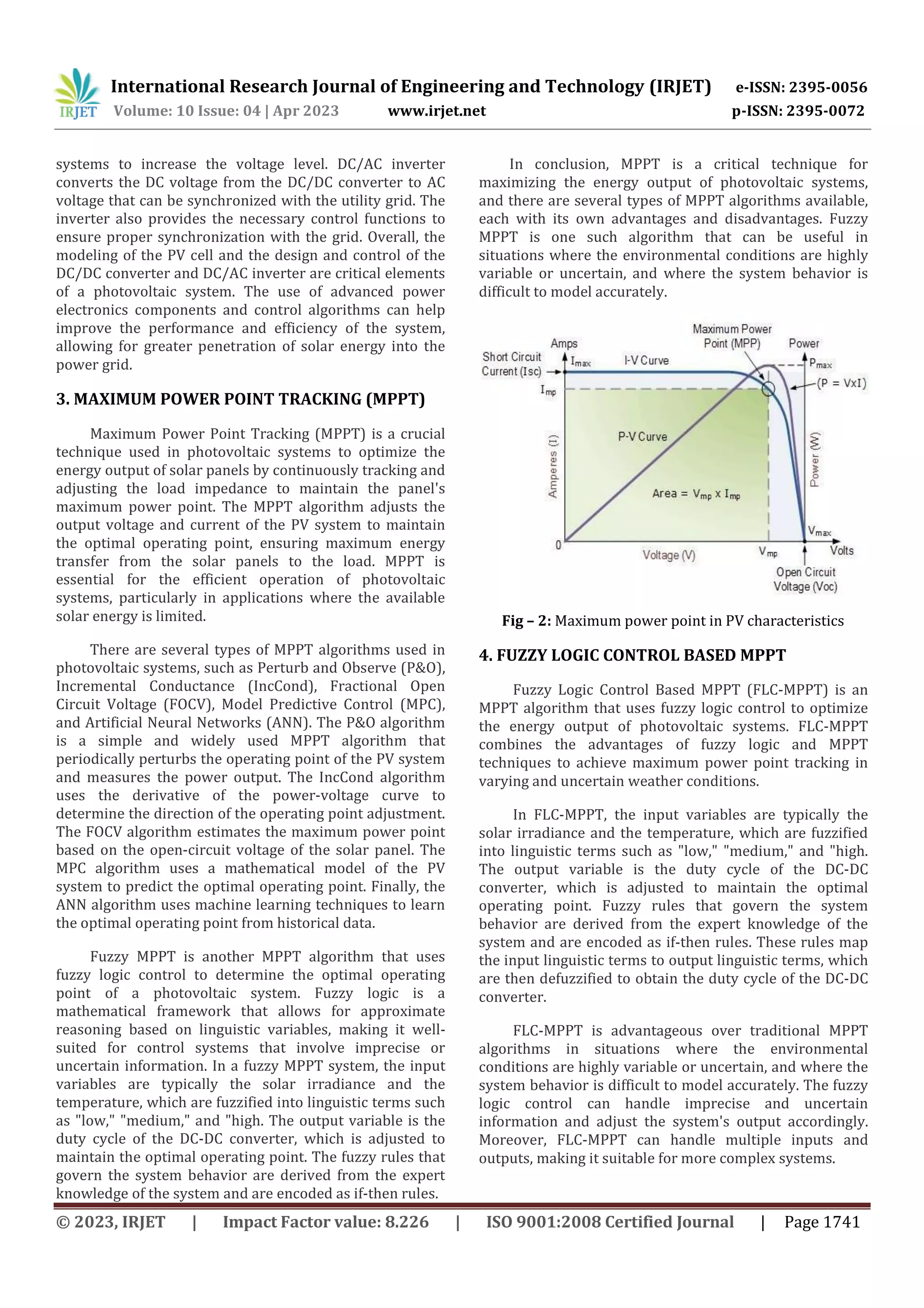 Modeling of Solar System with MPPT Based Inverter Synchronization with Grid in Simulation | PDF