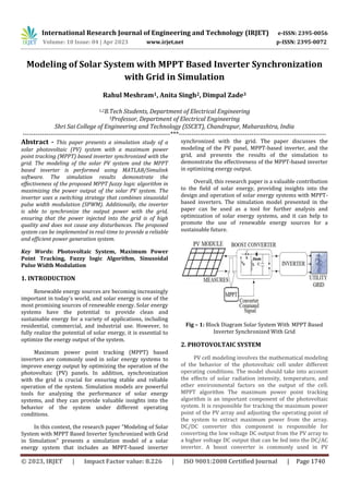 Modeling of Solar System with MPPT Based Inverter Synchronization with Grid in Simulation | PDF