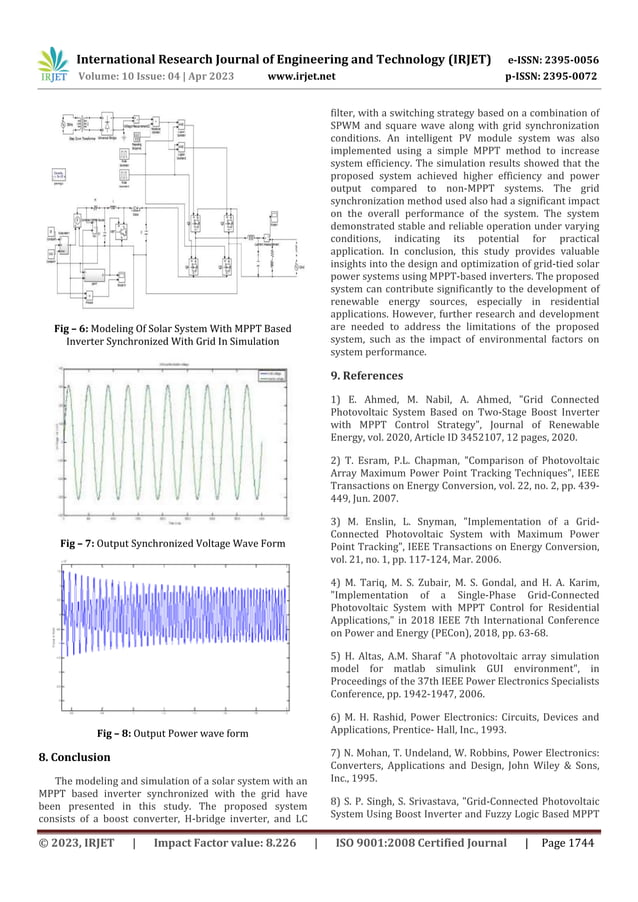 Modeling Of Solar System With Mppt Based Inverter Synchronization With Grid In Simulation Pdf 3774