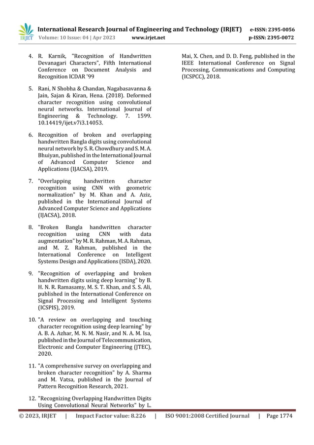 Survey On Broken and Joint Devanagari Handwritten Characters Recognition Using Deep Learning | PDF