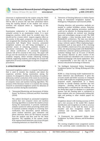 Automated Invigilation System for Detection of Suspicious Activities During Examination | PDF