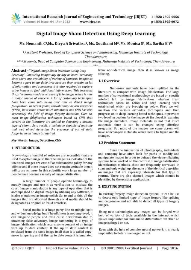 Digital Image Sham Detection Using Deep Learning | PDF | Photo Editing Software | Computer ...