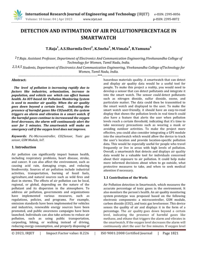 DETECTION AND INTIMATION OF AIR POLLUTIONPERCENTAGE IN SMARTWATCH | PDF