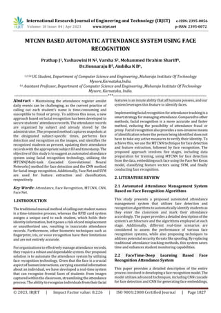 MTCNN BASED AUTOMATIC ATTENDANCE SYSTEM USING FACE RECOGNITION | PDF