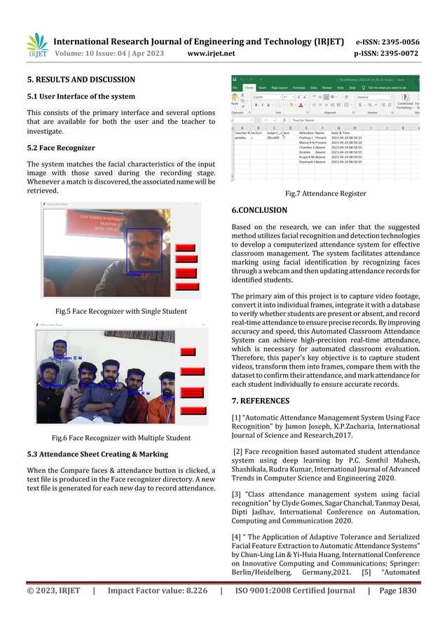 MTCNN BASED AUTOMATIC ATTENDANCE SYSTEM USING FACE RECOGNITION | PDF