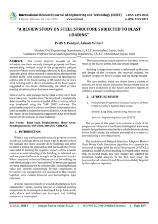 “A REVIEW STUDY ON STEEL STRUCTURE SUBJECTED TO BLAST LOADING” | PDF ...