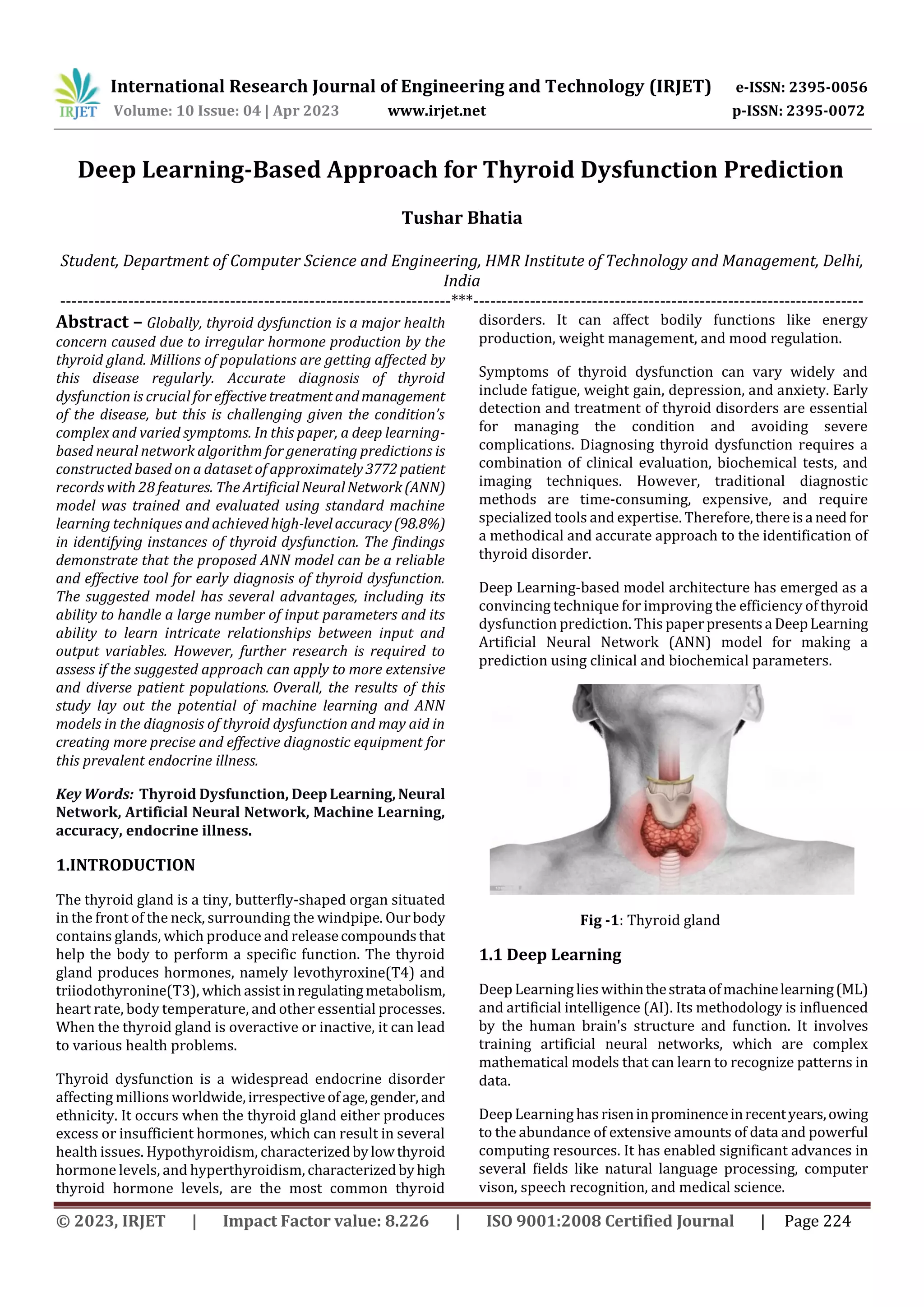 Deep Learning-Based Approach for Thyroid Dysfunction Prediction | PDF