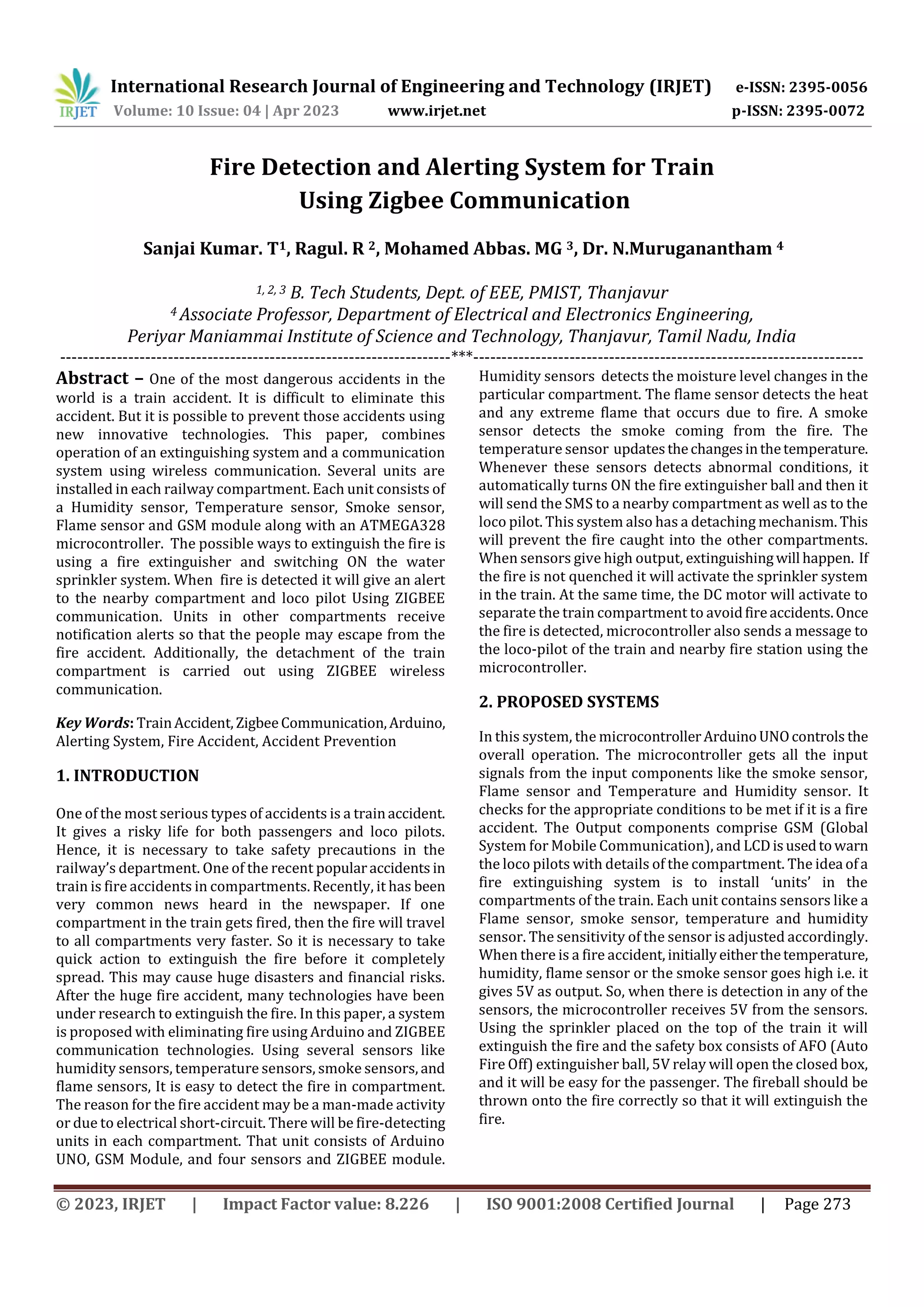 Fire Detection and Alerting System for Train Using Zigbee Communication ...