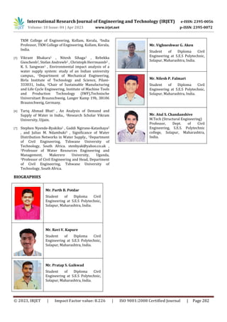 “DESIGN OF WATER SUPPLY SCHEME IN VILLAGE – BANEGAON, TALUKA – NORTH ...