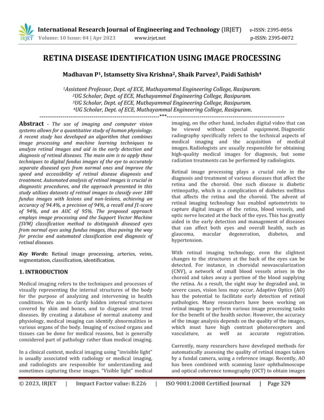 RETINA DISEASE IDENTIFICATION USING IMAGE PROCESSING | PDF