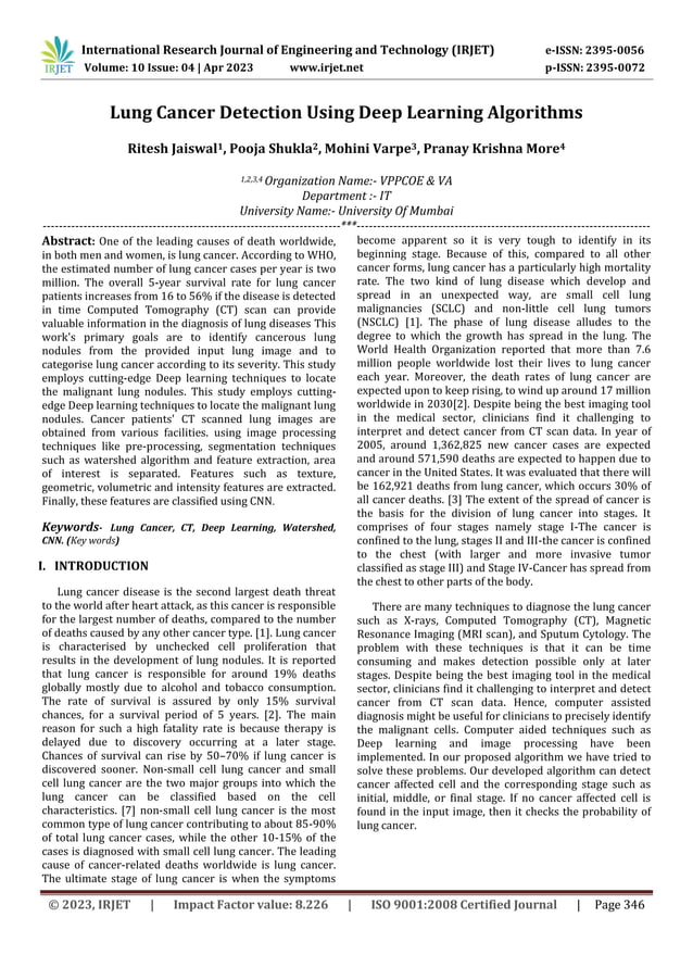 Lung Cancer Detection Using Deep Learning Algorithms | PDF