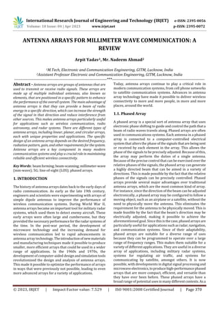 ANTENNA ARRAYS FOR MILLIMETER WAVE COMMUNICATION: A REVIEW | PDF | Physics | Science