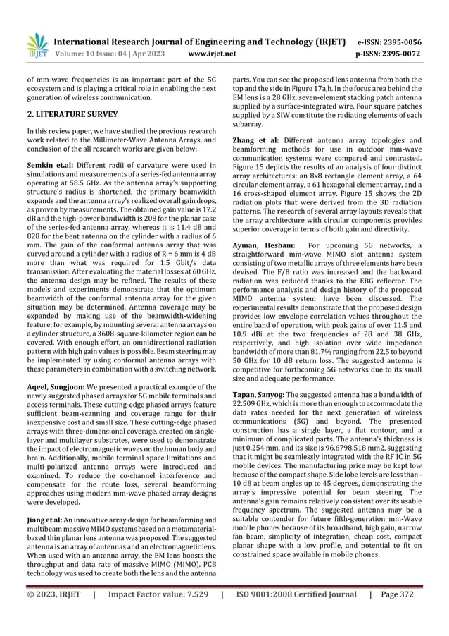 ANTENNA ARRAYS FOR MILLIMETER WAVE COMMUNICATION: A REVIEW | PDF ...
