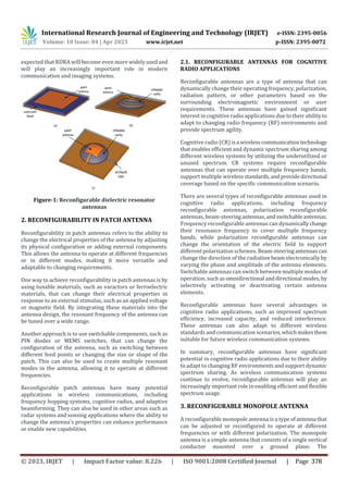PERFORMANCE EVALUATION AND ANALYSIS OF FREQUENCY RECONFIGURABLE DIELECTRIC RESONATOR ANTENNA: A ...