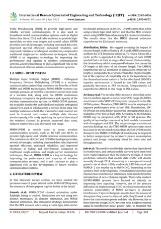 MIMO-OFDM WIRELESS COMMUNICATION SYSTEM PERFORMANCE ANALYSIS FOR CHANNEL ESTIMATION: A REVIEW | PDF