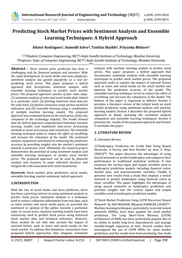 Predicting Stock Market Prices with Sentiment Analysis and Ensemble Learning Techniques: A ...