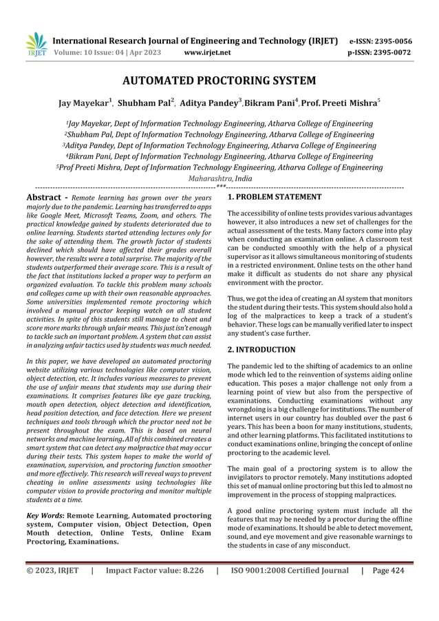 AUTOMATED PROCTORING SYSTEM | PDF
