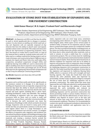 EVALUATION OF STONE DUST FOR STABILIZATION OF EXPANSIVE SOIL FOR PAVEMENT CONSTRUCTION | PDF