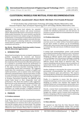 CLUSTERING MODELS FOR MUTUAL FUND RECOMMENDATION | PDF