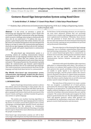 Gestures Based Sign Interpretation System using Hand Glove | PDF