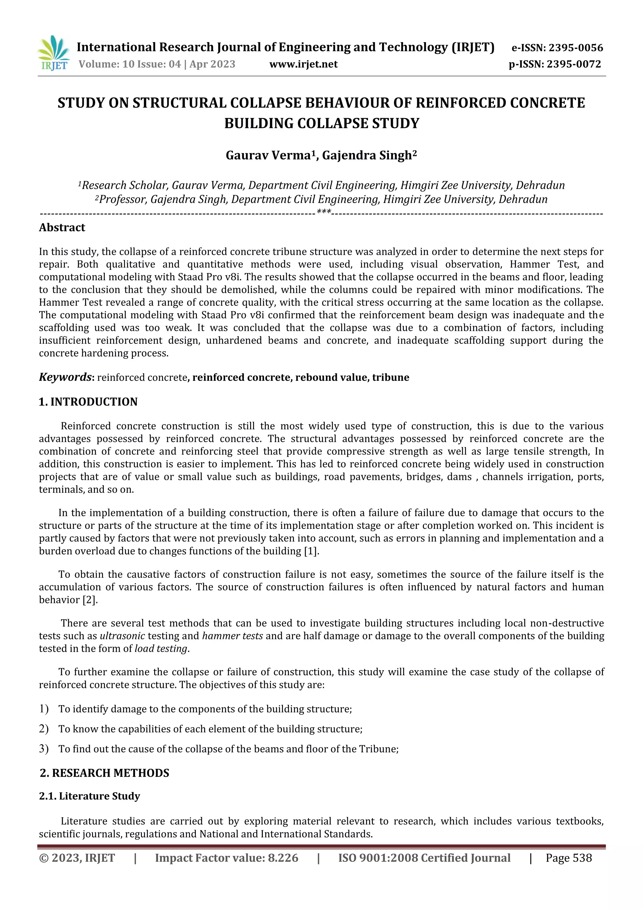 STUDY ON STRUCTURAL COLLAPSE BEHAVIOUR OF REINFORCED CONCRETE BUILDING ...