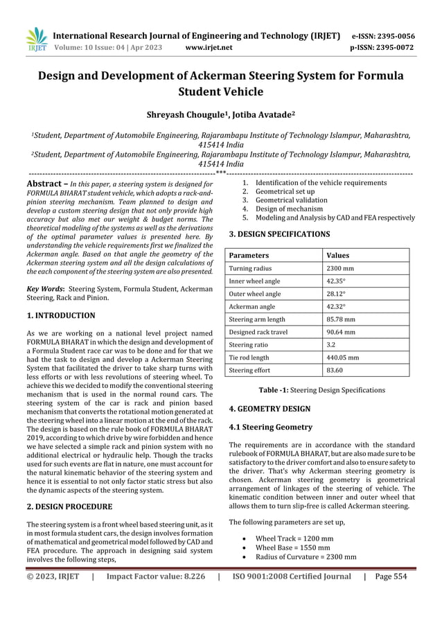 Design and Development of Ackerman Steering System for Formula Student ...