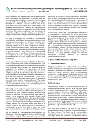 Analysing the performance of Recommendation System using different similarity metrics | PDF