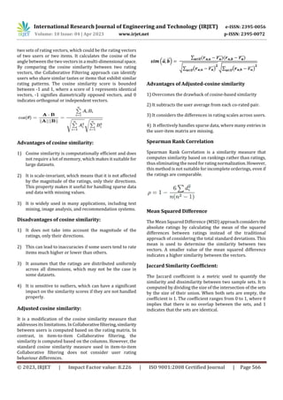 Analysing the performance of Recommendation System using different similarity metrics | PDF ...