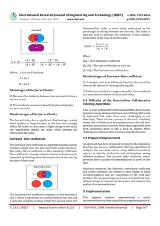 Analysing the performance of Recommendation System using different similarity metrics | PDF ...