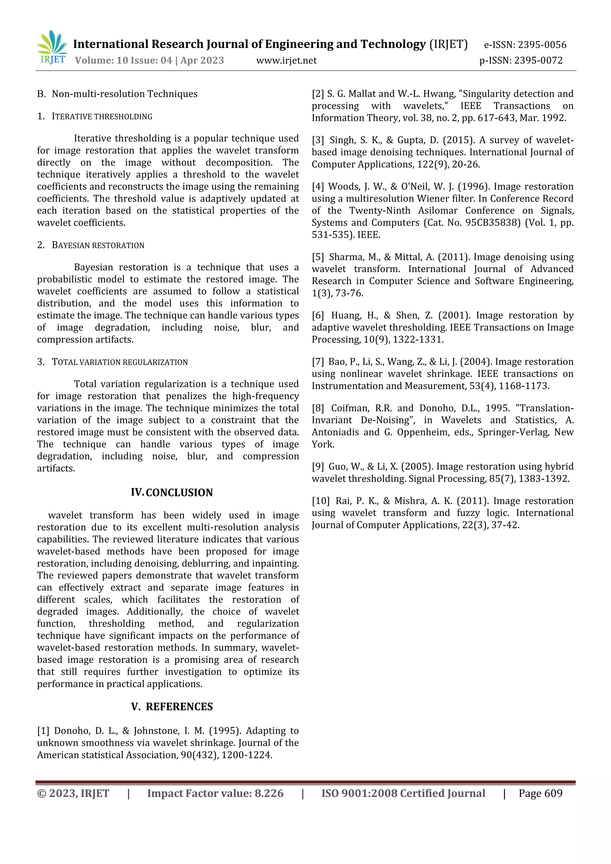 Image Restoration Using Wavelet Transform | PDF