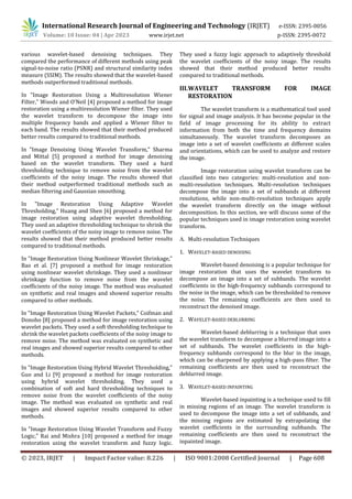 Image Restoration Using Wavelet Transform | PDF