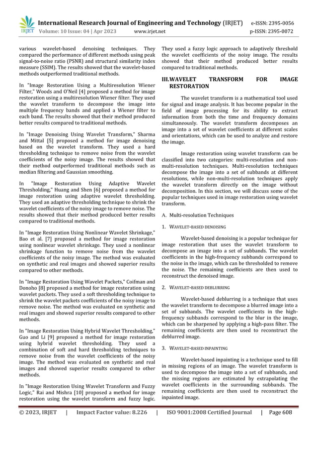 Image Restoration Using Wavelet Transform | PDF