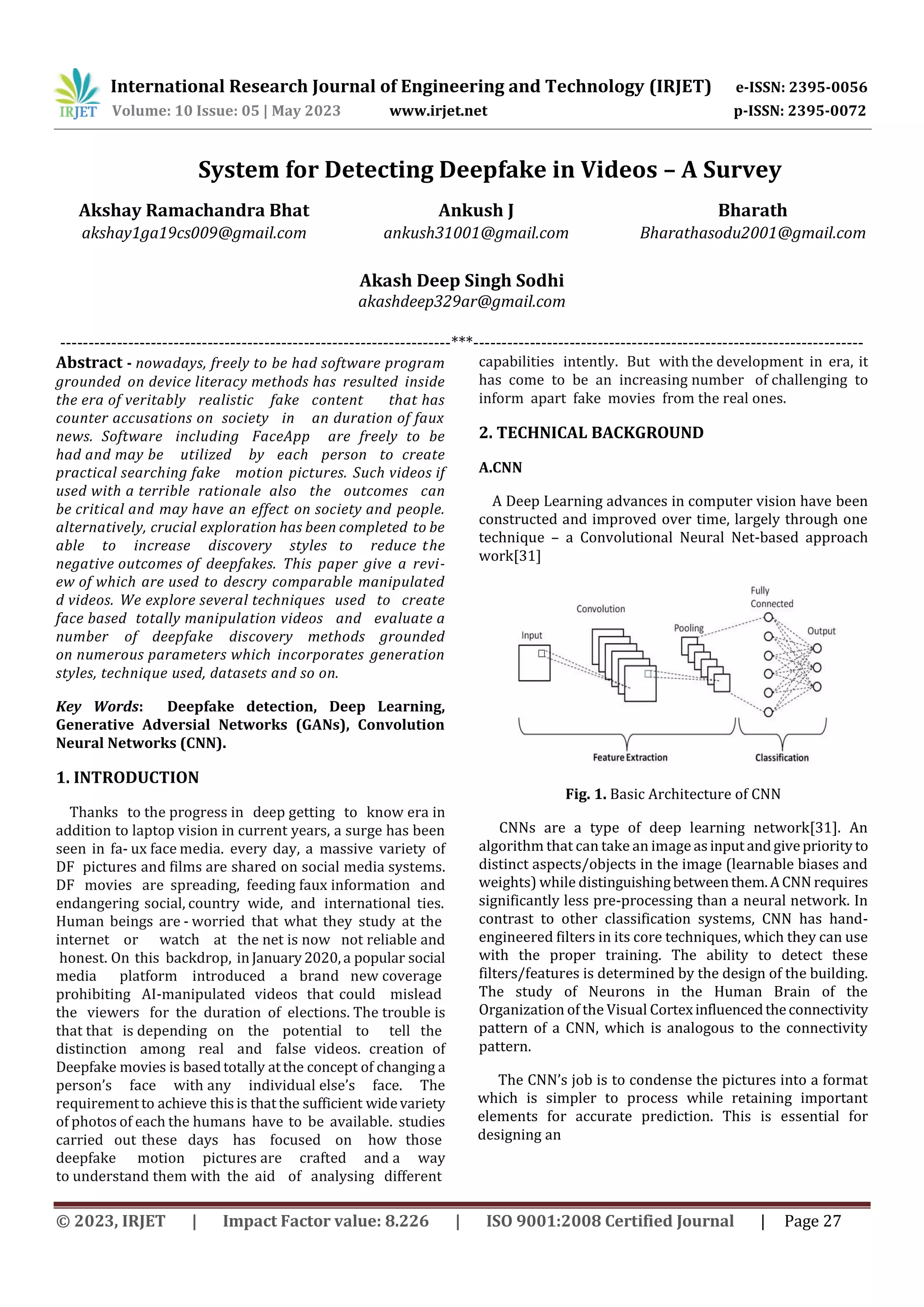 System for Detecting Deepfake in Videos – A Survey | PDF