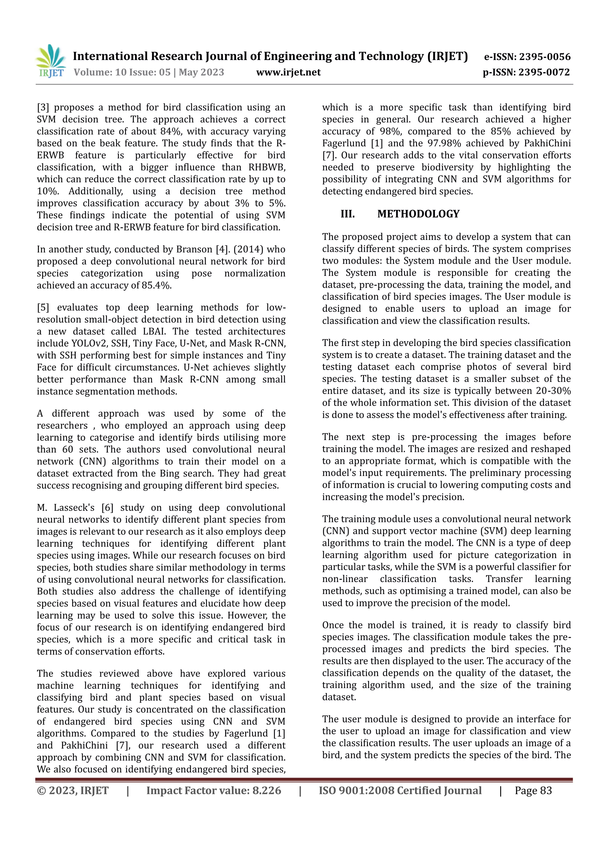 Endangered Bird Species Classification Using Machine Learning ...