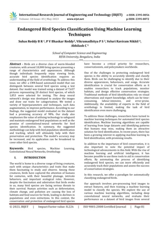 Endangered Bird Species Classification Using Machine Learning Techniques | PDF
