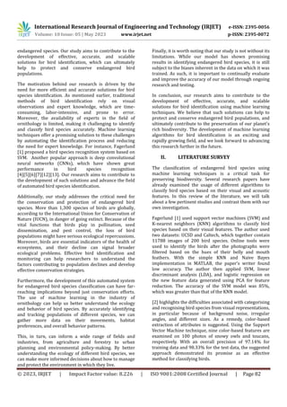 Endangered Bird Species Classification Using Machine Learning Techniques | PDF