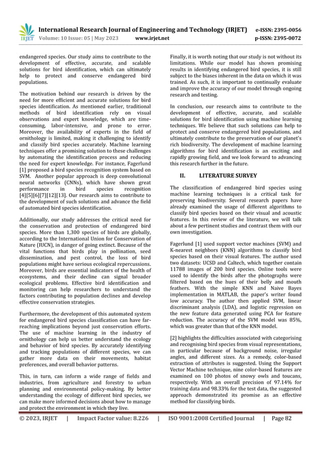 Endangered Bird Species Classification Using Machine Learning Techniques | PDF