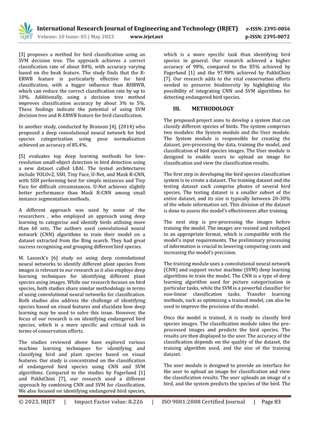 Endangered Bird Species Classification Using Machine Learning Techniques | PDF