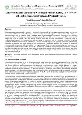 Construction and Demolition Waste Reduction in Austin, TX: A Review of ...