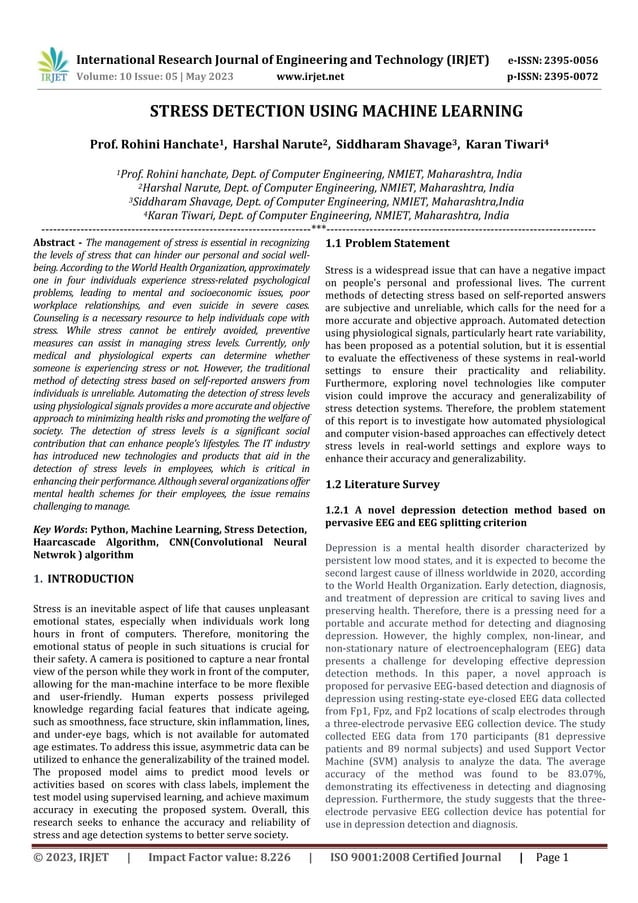 STRESS DETECTION USING MACHINE LEARNING | PDF | Brain and Nervous ...