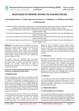 SRAM BASED IN-MEMORY MATRIX VECTOR MULTIPLIER | PDF