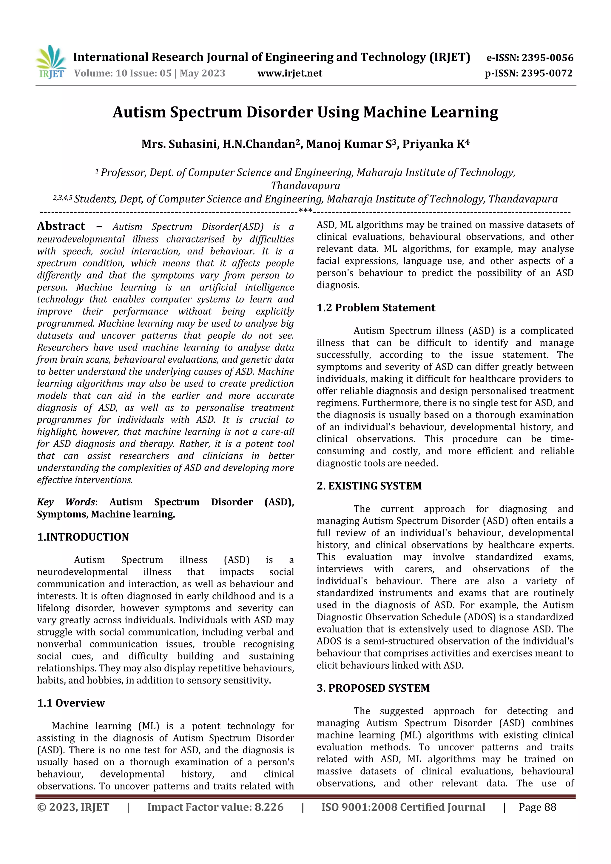 Autism Spectrum Disorder Using Machine Learning | PDF | Brain and Nervous System Disorders ...