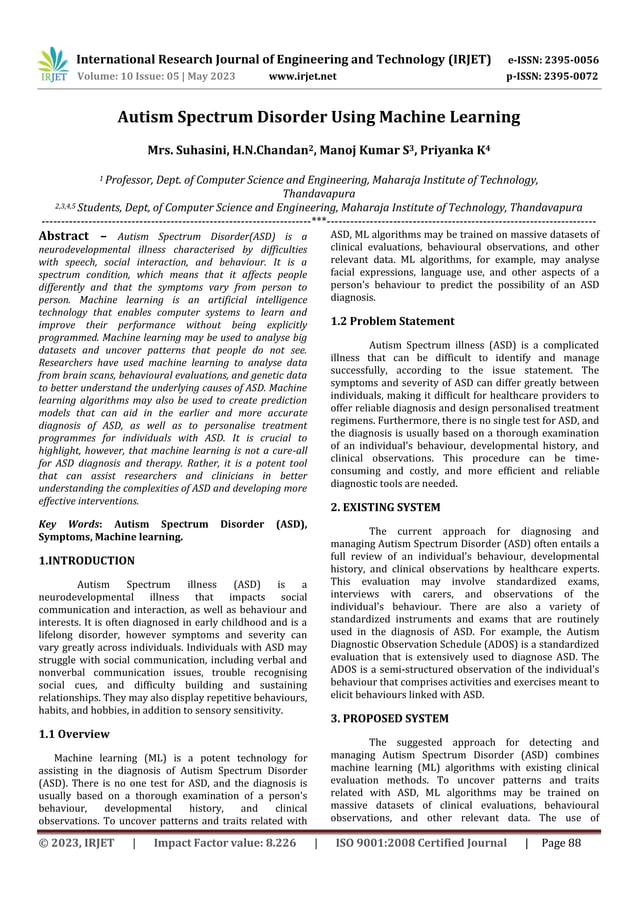 Autism Spectrum Disorder Using Machine Learning | PDF | Brain and Nervous System Disorders ...