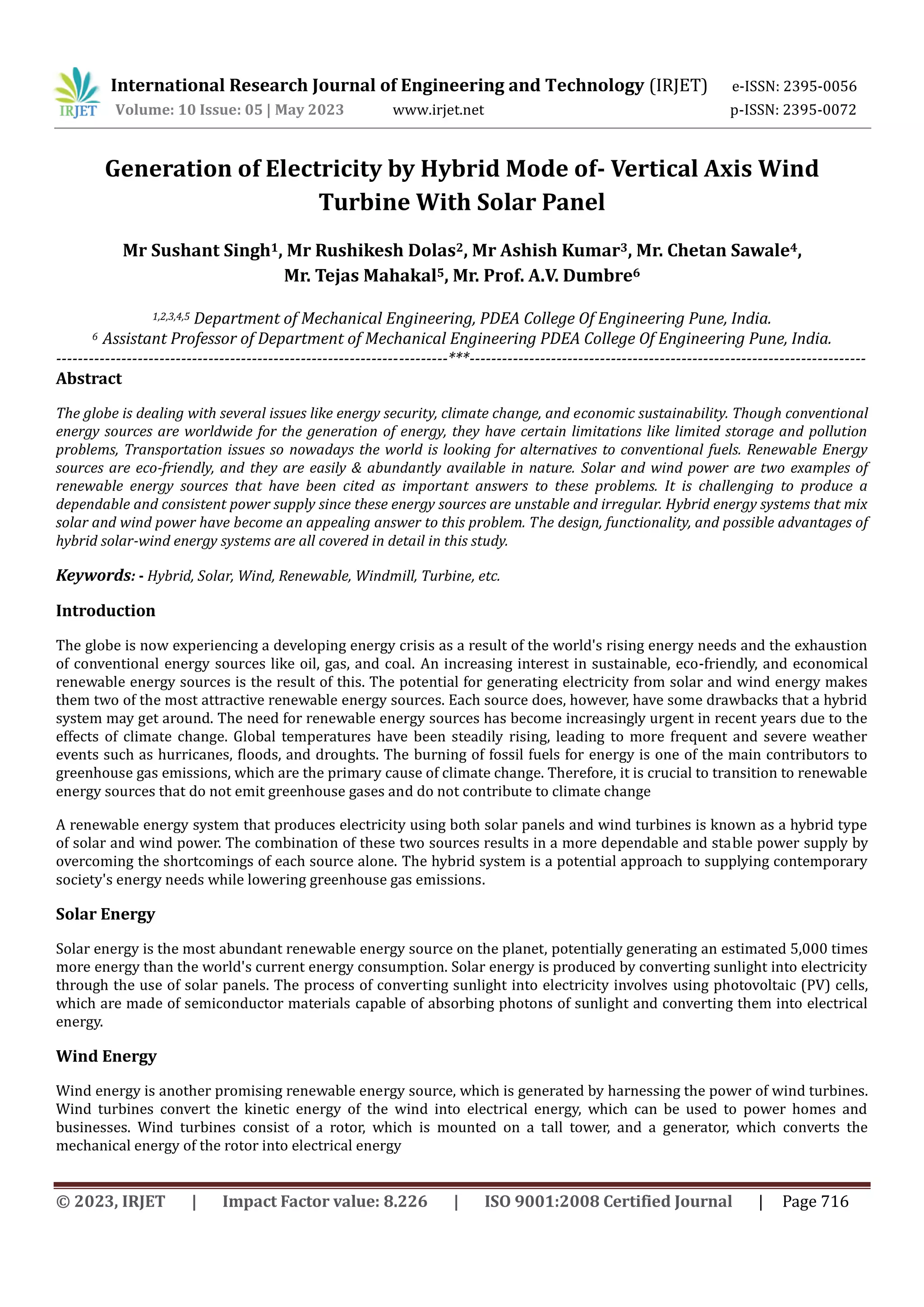 Generation of Electricity by Hybrid Mode of- Vertical Axis Wind Turbine ...
