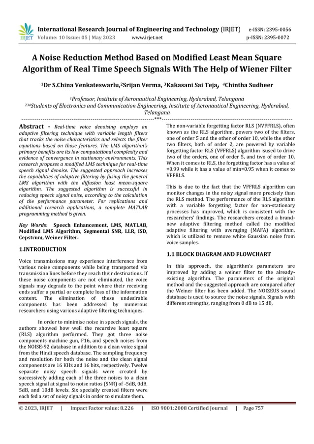 A Noise Reduction Method Based On Modified Least Mean Square Algorithm Of Real Time Speech