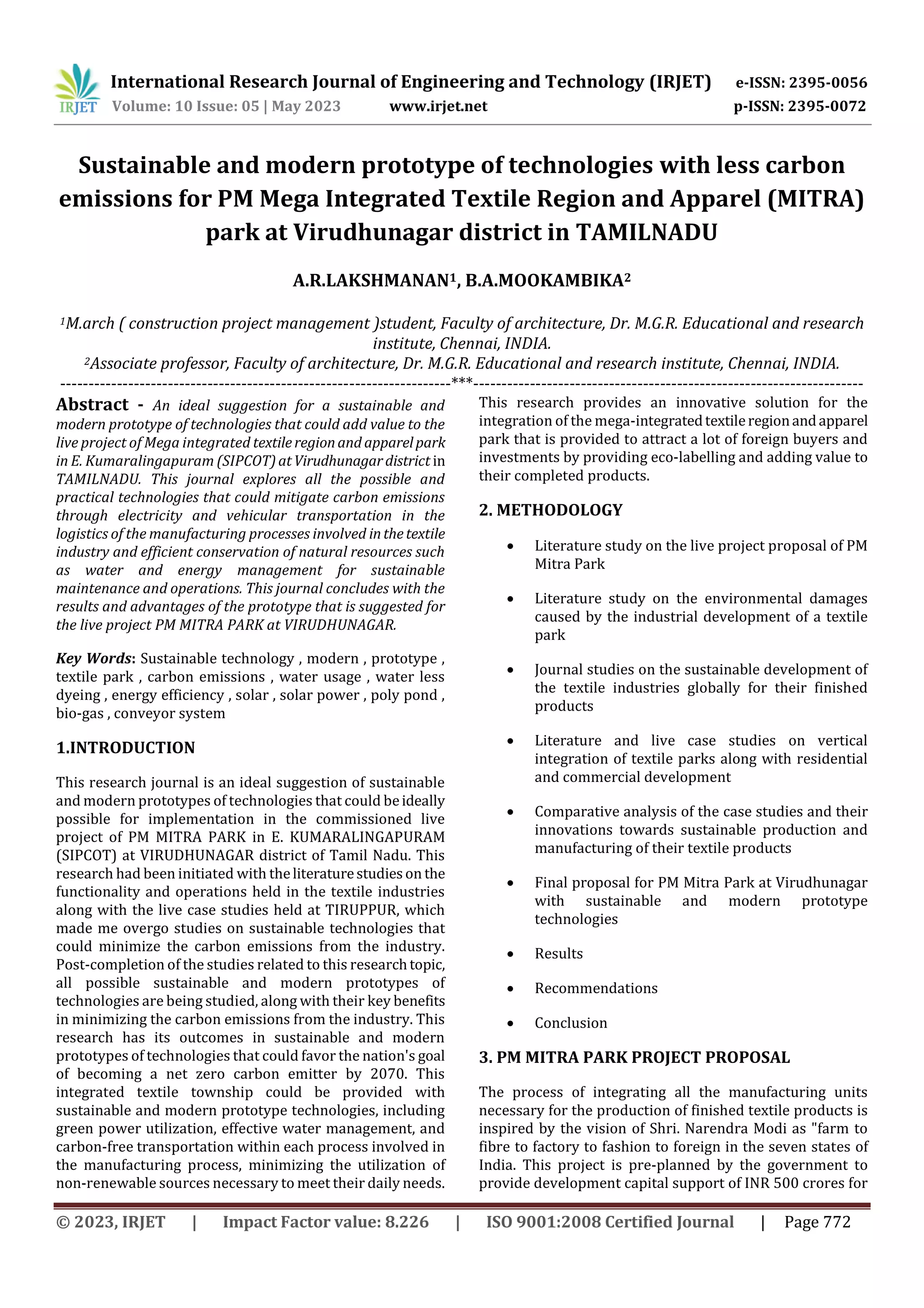 Sustainable and modern prototype of technologies with less carbon ...
